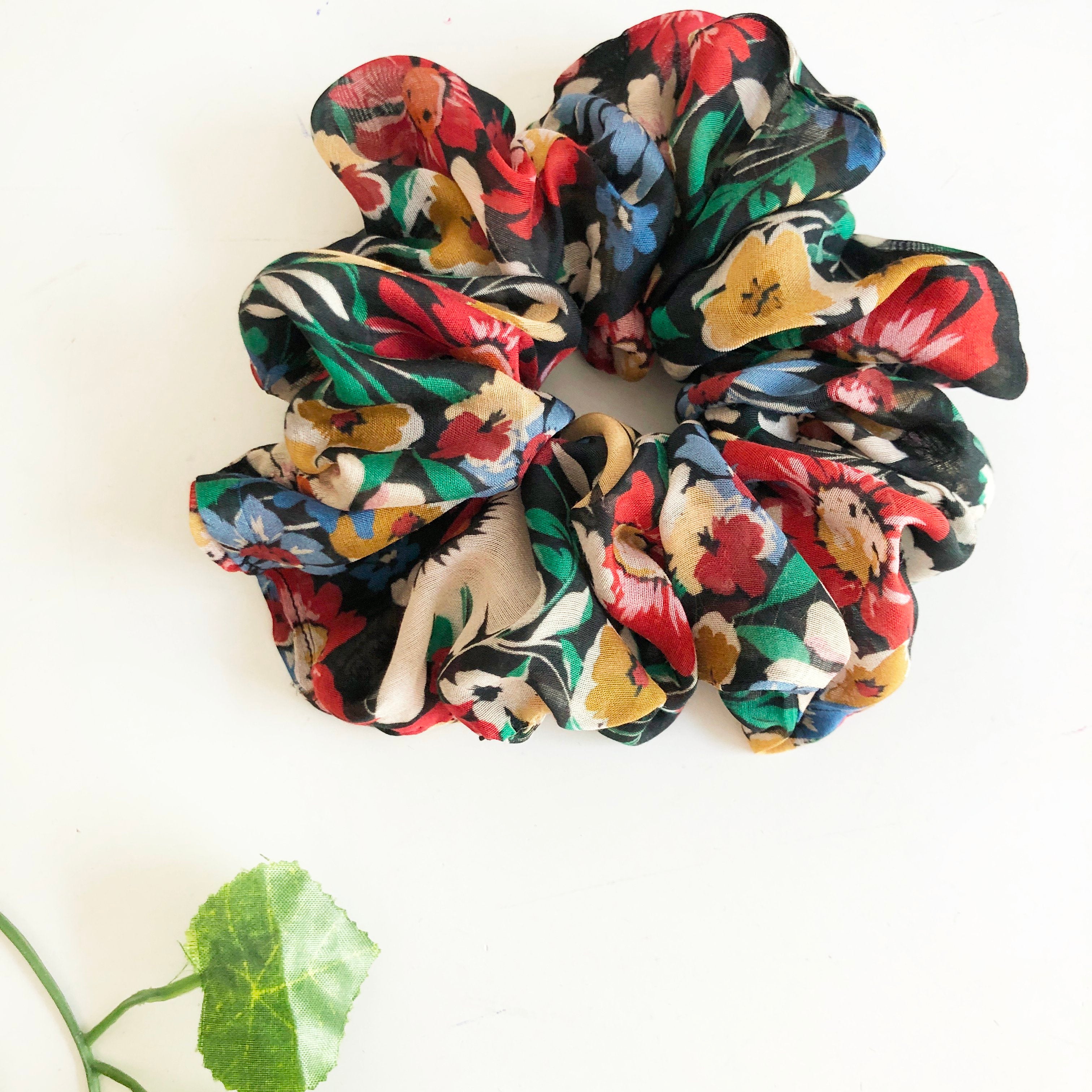 Silk Chiffon Dark Floral Scrunchie – Mustard Monday