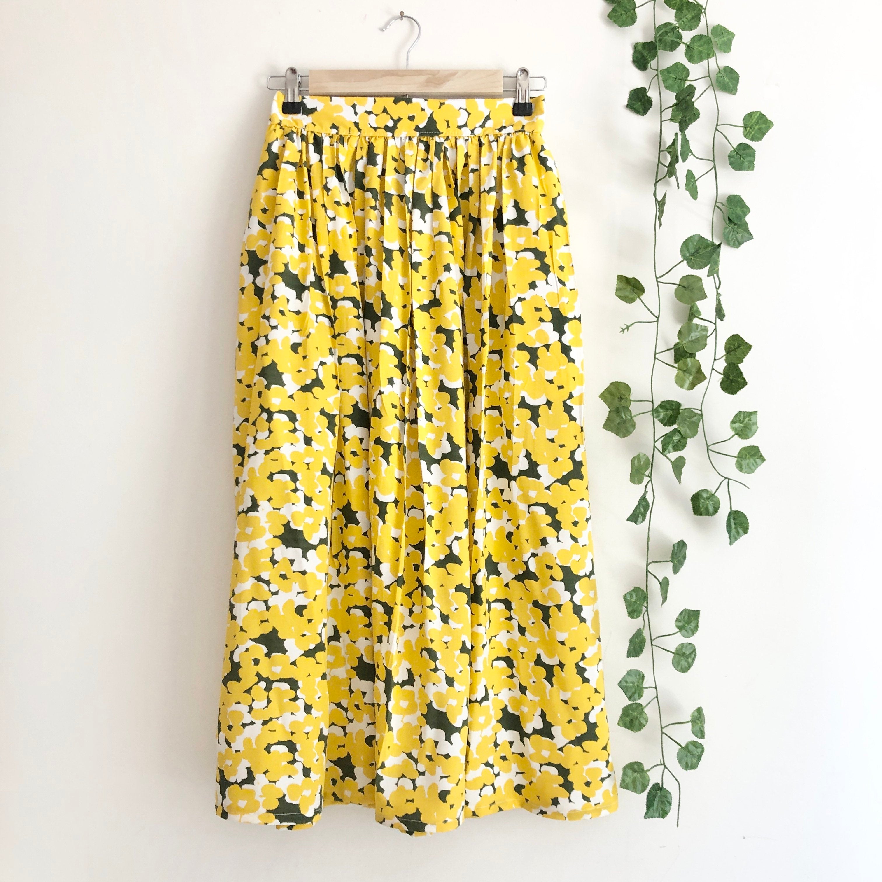 Yellow Floral Print Midi Skirt – Mustard Monday