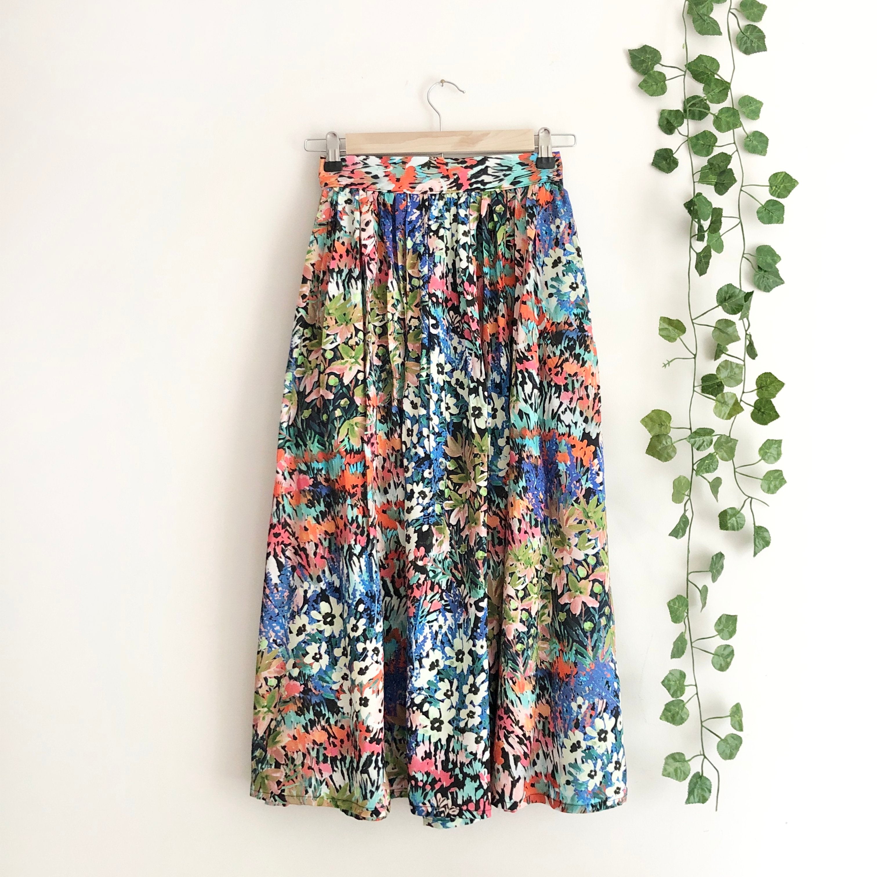 Vibrant Floral Midi Skirt – Mustard Monday