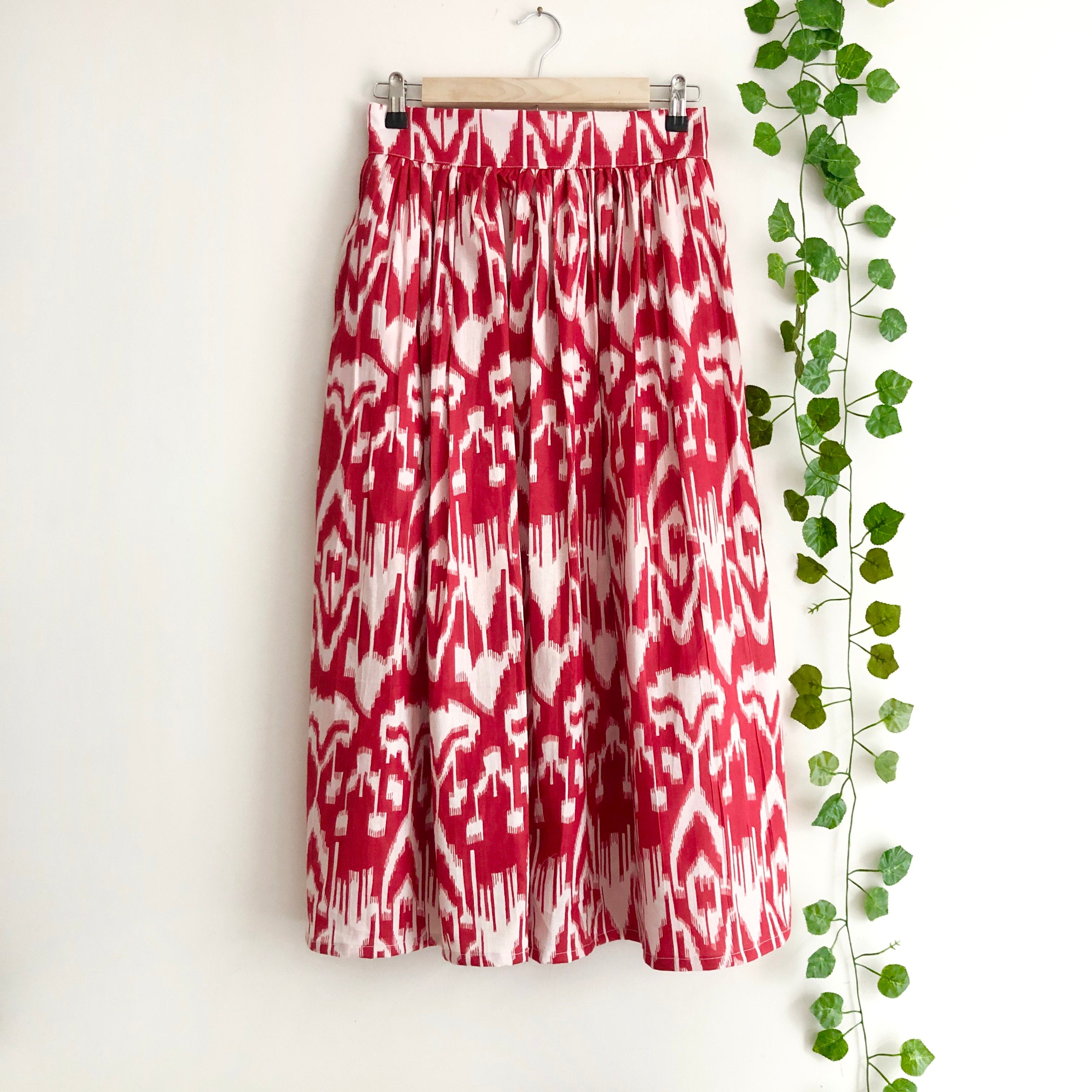 Ikat Print Cotton Midi Skirt – Mustard Monday