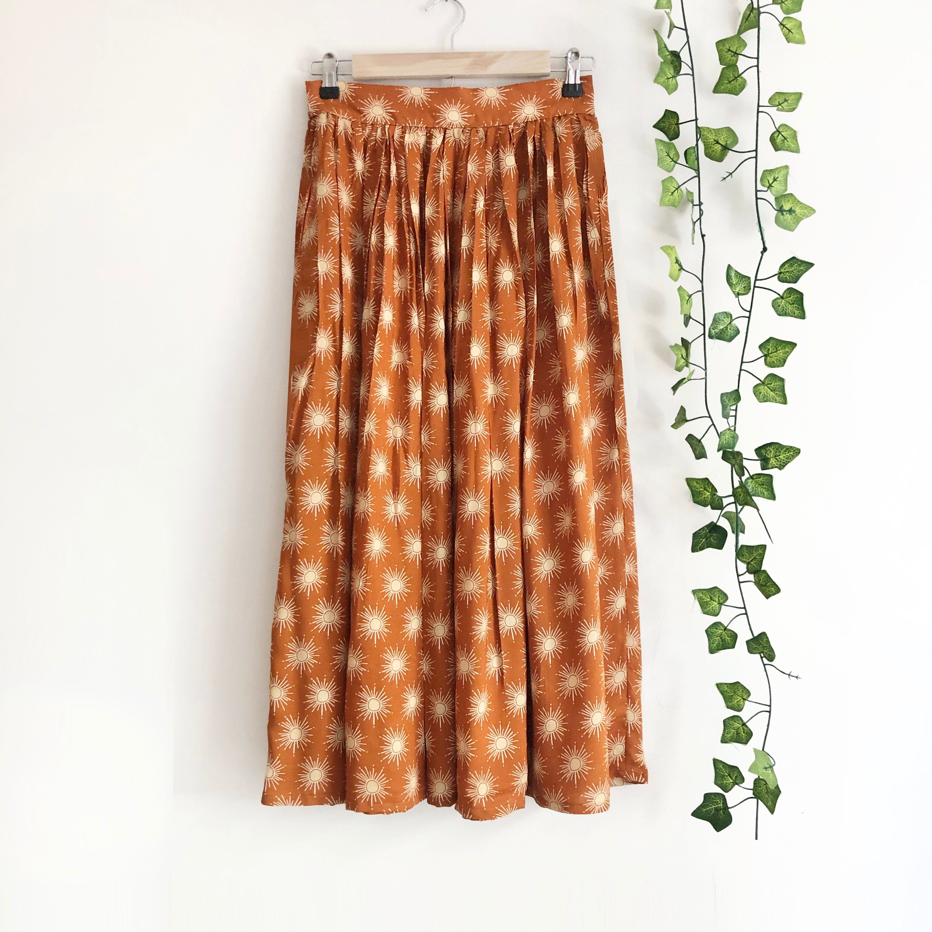 Gleaming Sun Viscose Midi Skirt – Mustard Monday